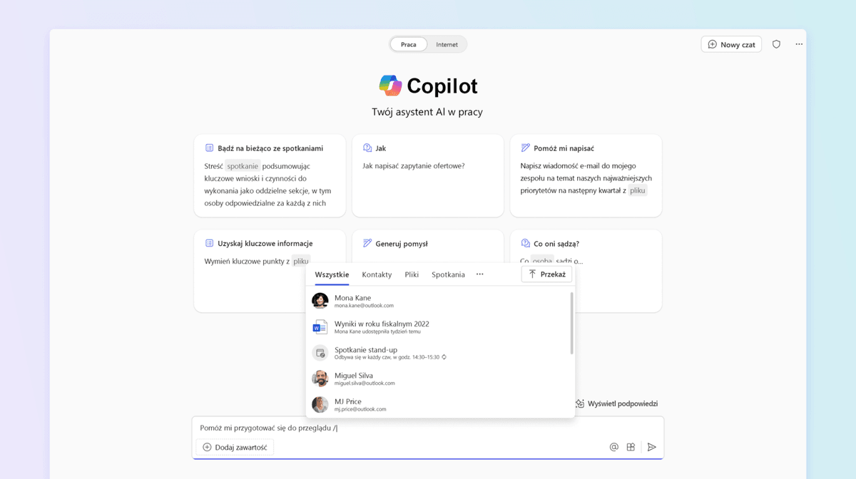 Microsoft wprowadza usługę Copilot Chat dla pakietu Microsoft 365
